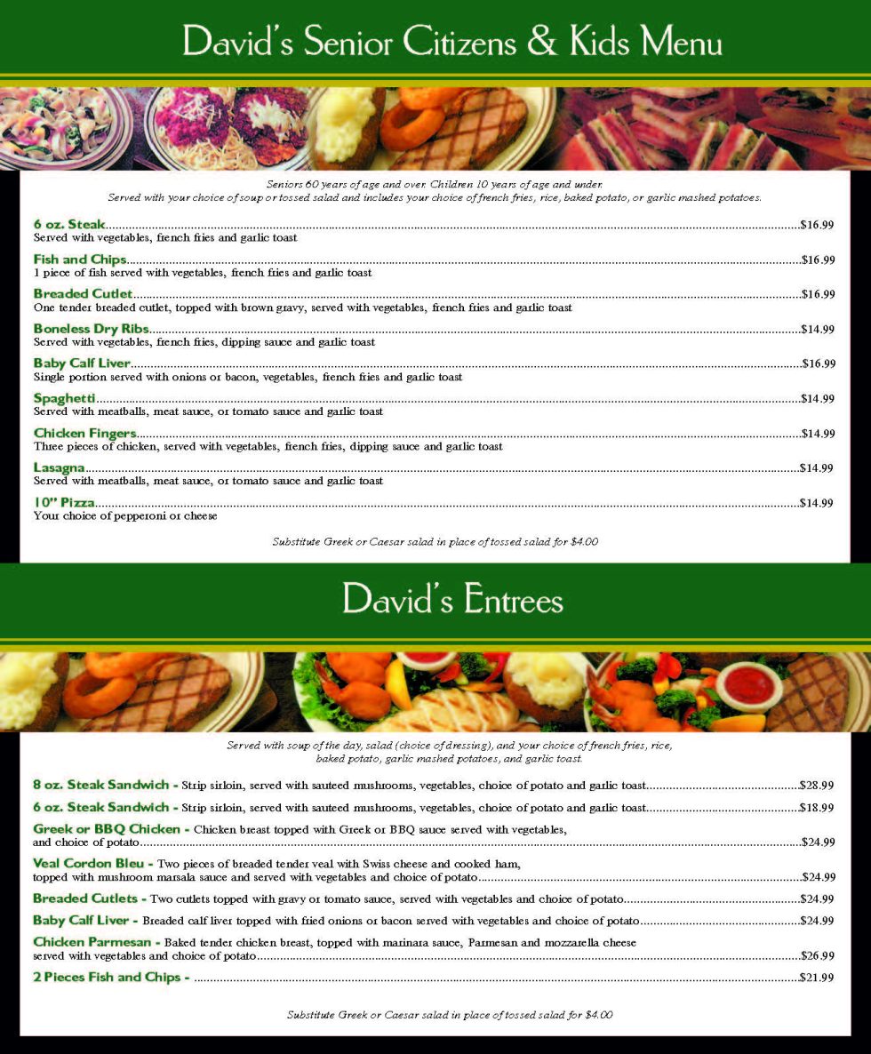 Menu - David's Restaurant | Saskatoon, SK